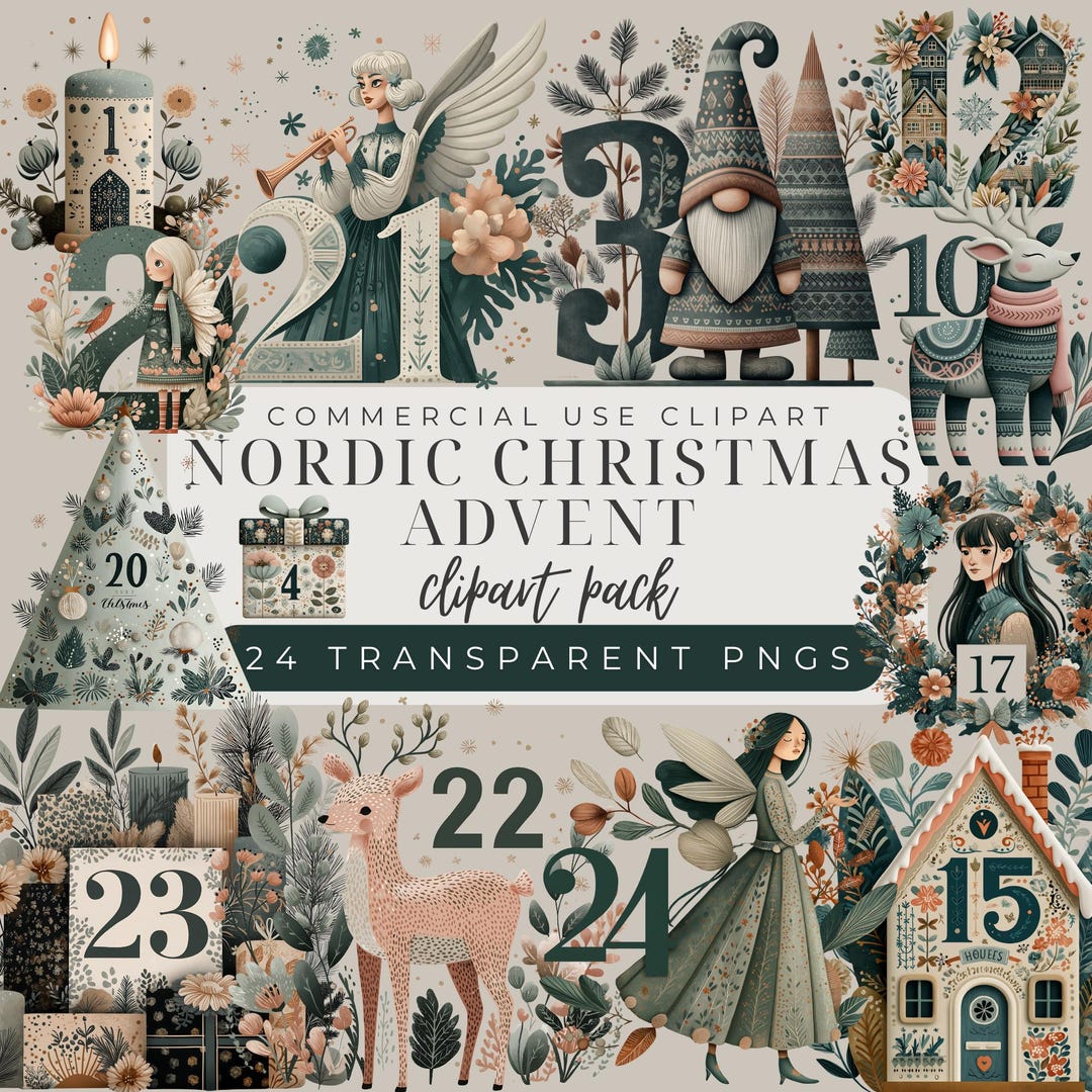Scandinavian Advent Numbers Clipart Set: Nordic Christmas Countdown ...