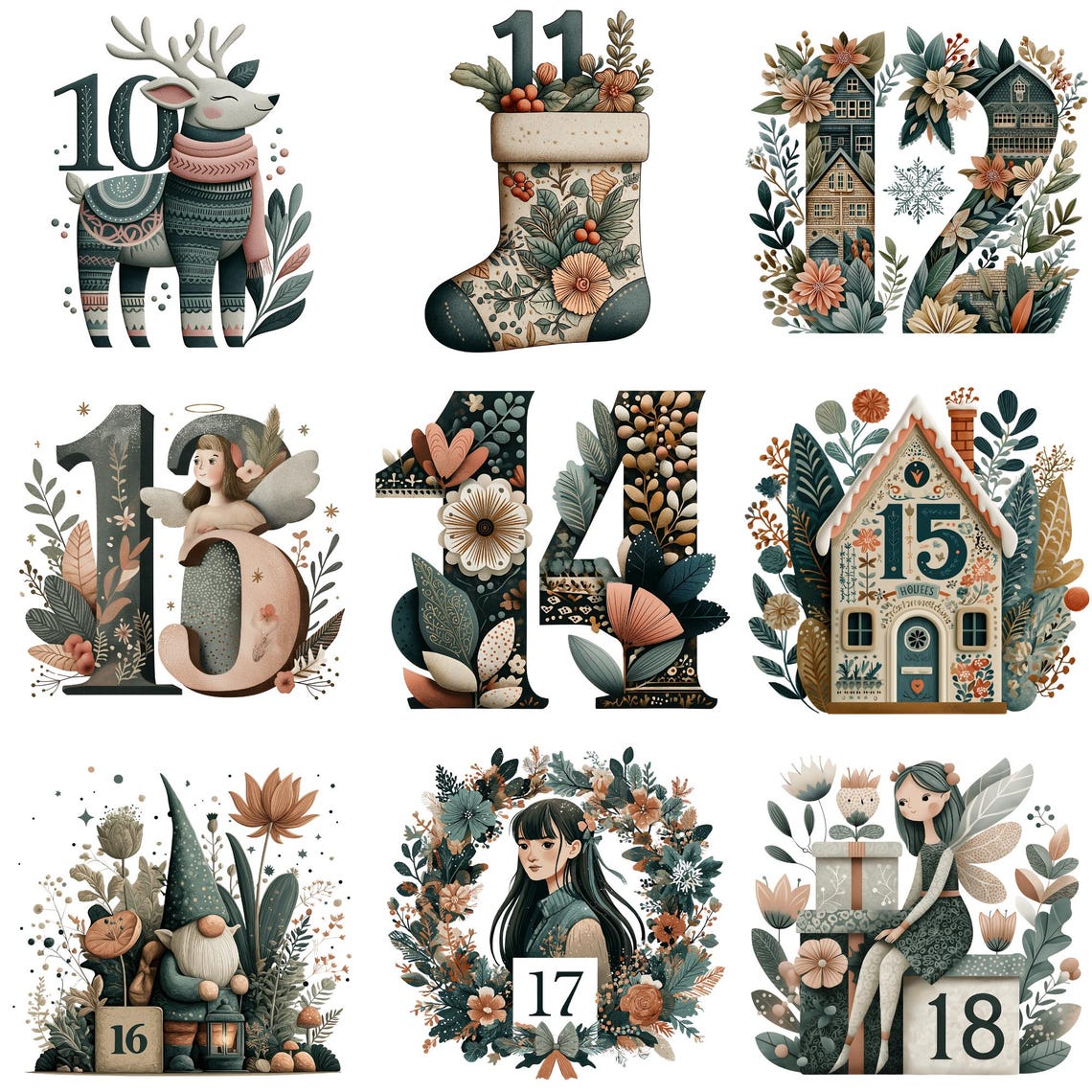 Scandinavian Advent Numbers Clipart Set: Nordic Christmas Countdown ...