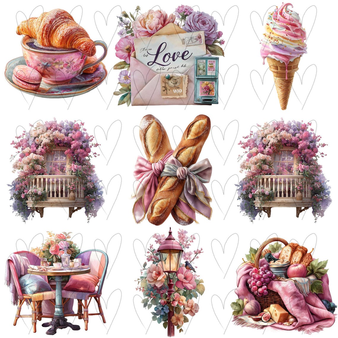 Romantic Paris Clipart Bundle: Couples, Café Scenes & Eiffel Tower ...