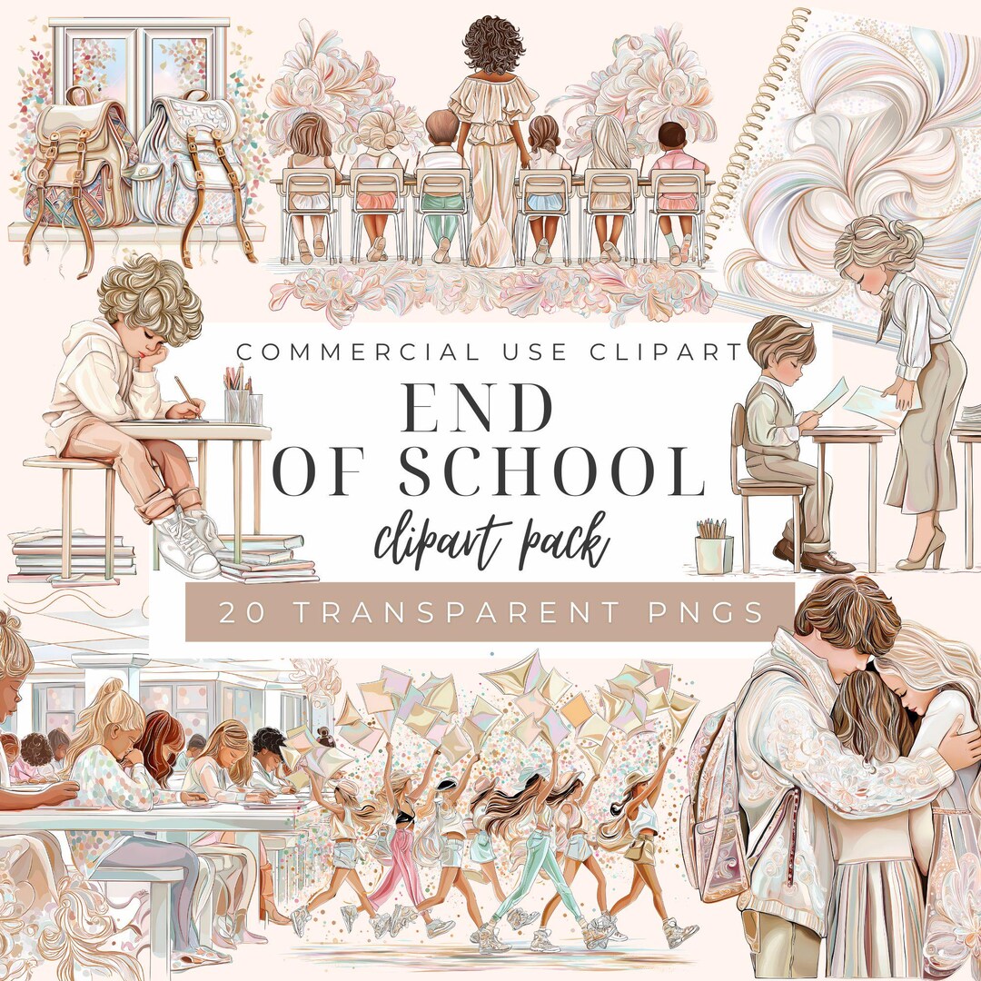 End of School Clipart – Watercolor Classroom Graduation Pngs, Teacher ...