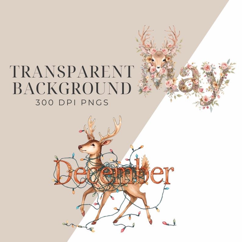 Watercolor Monthly Animals Clipart Pack – Year Calendar Letters Designs ...