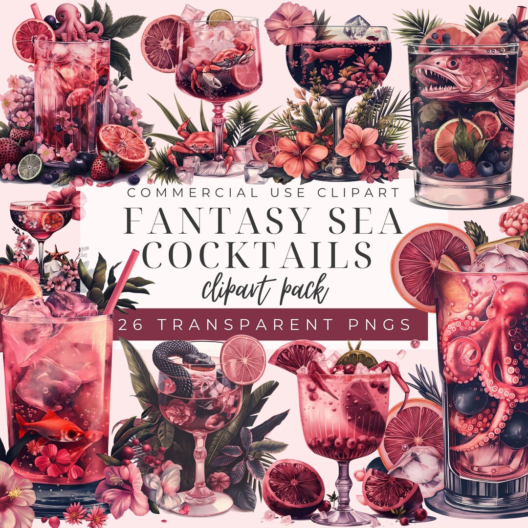 Surreal Fantasy Cocktail Clipart: Underwater Sea Drinks With Animals ...
