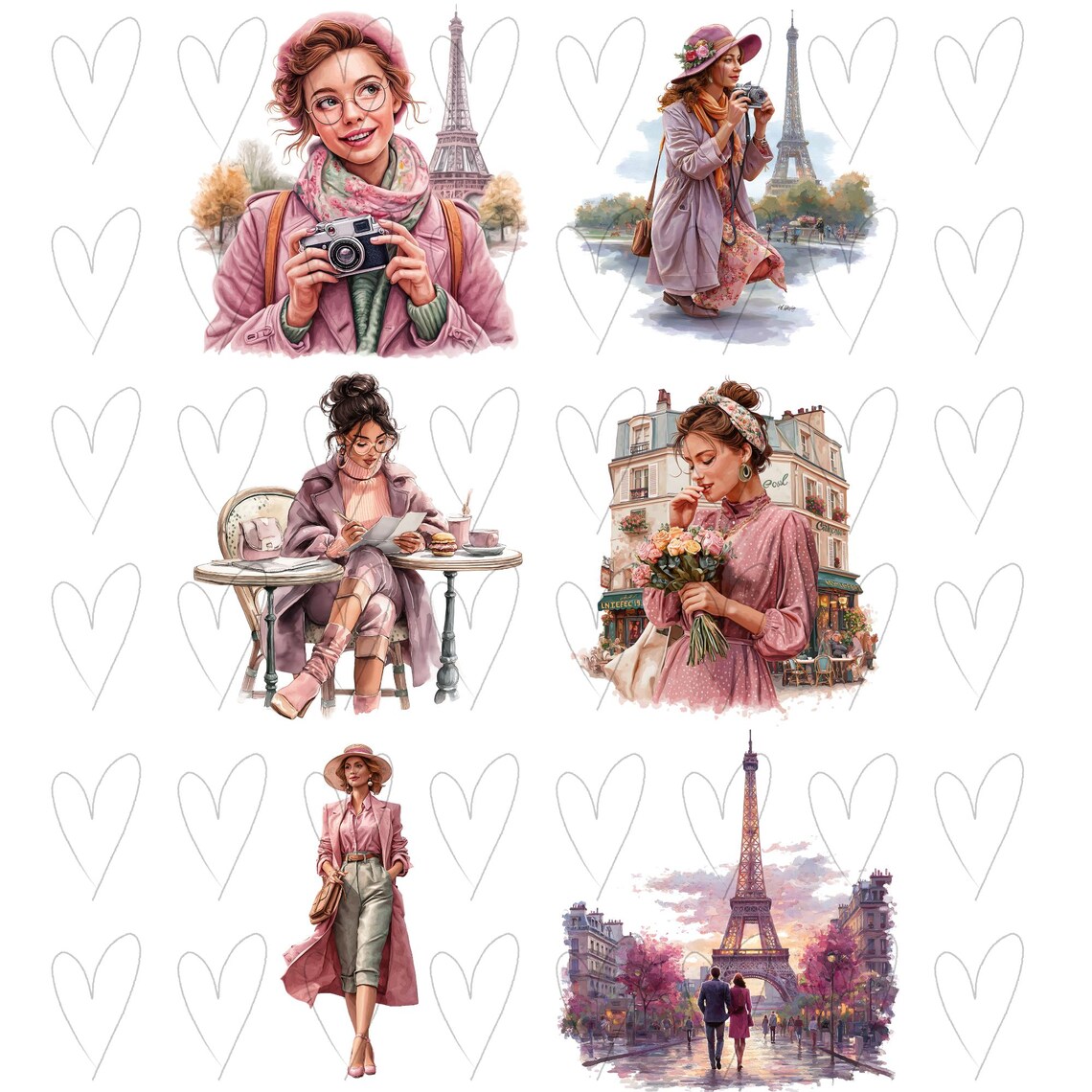Romantic Paris Clipart Bundle: Couples, Café Scenes & Eiffel Tower ...