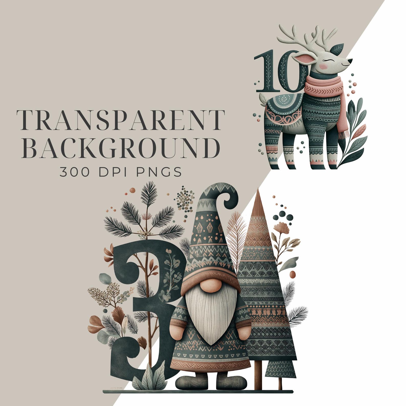 Scandinavian Advent Numbers Clipart Set: Nordic Christmas Countdown ...