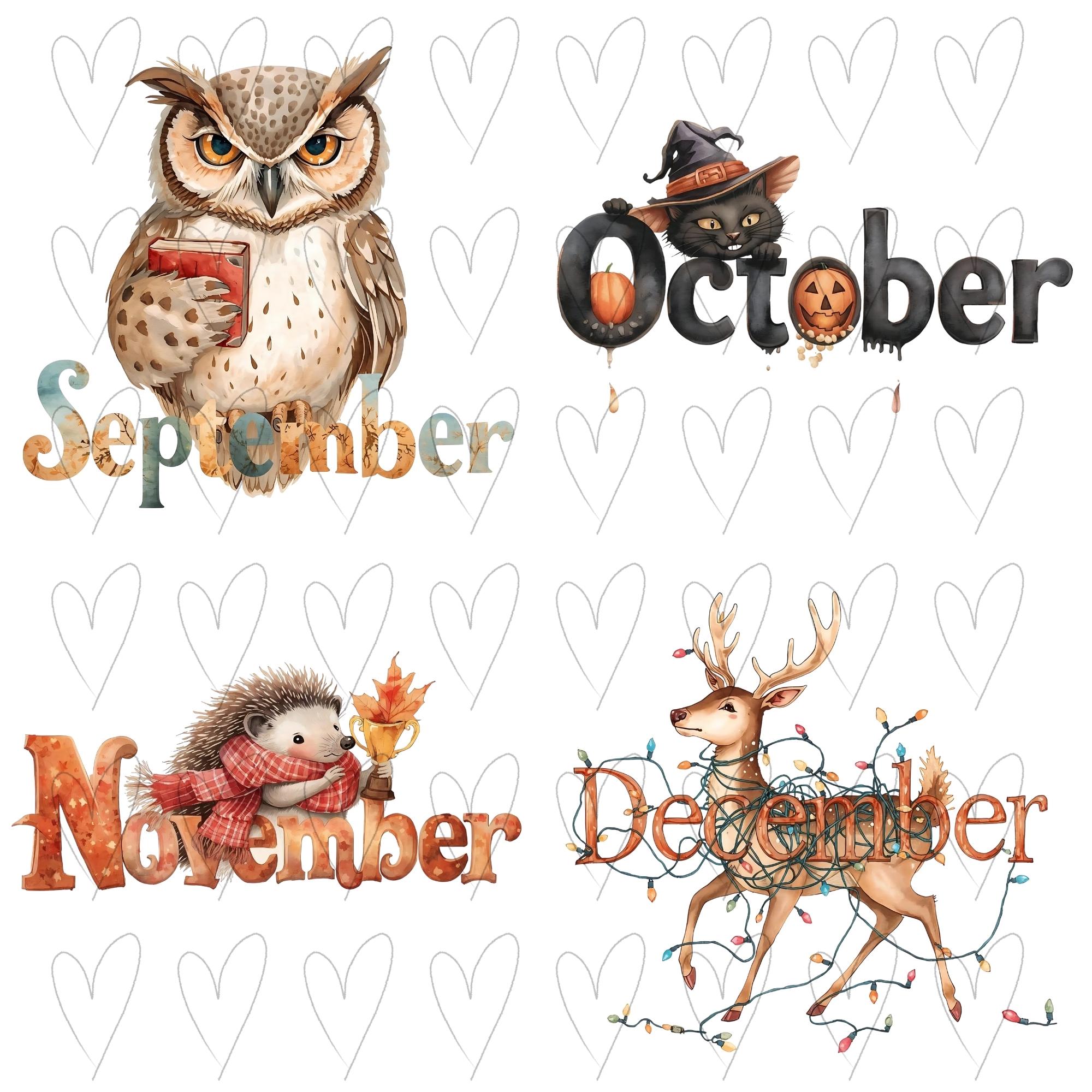 Watercolor Monthly Animals Clipart Pack – Year Calendar Letters Designs ...