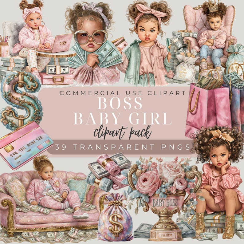 Money Kid Girl Clipart Bundle: Boss Baby Girl, Luxury Pink Toddler ...