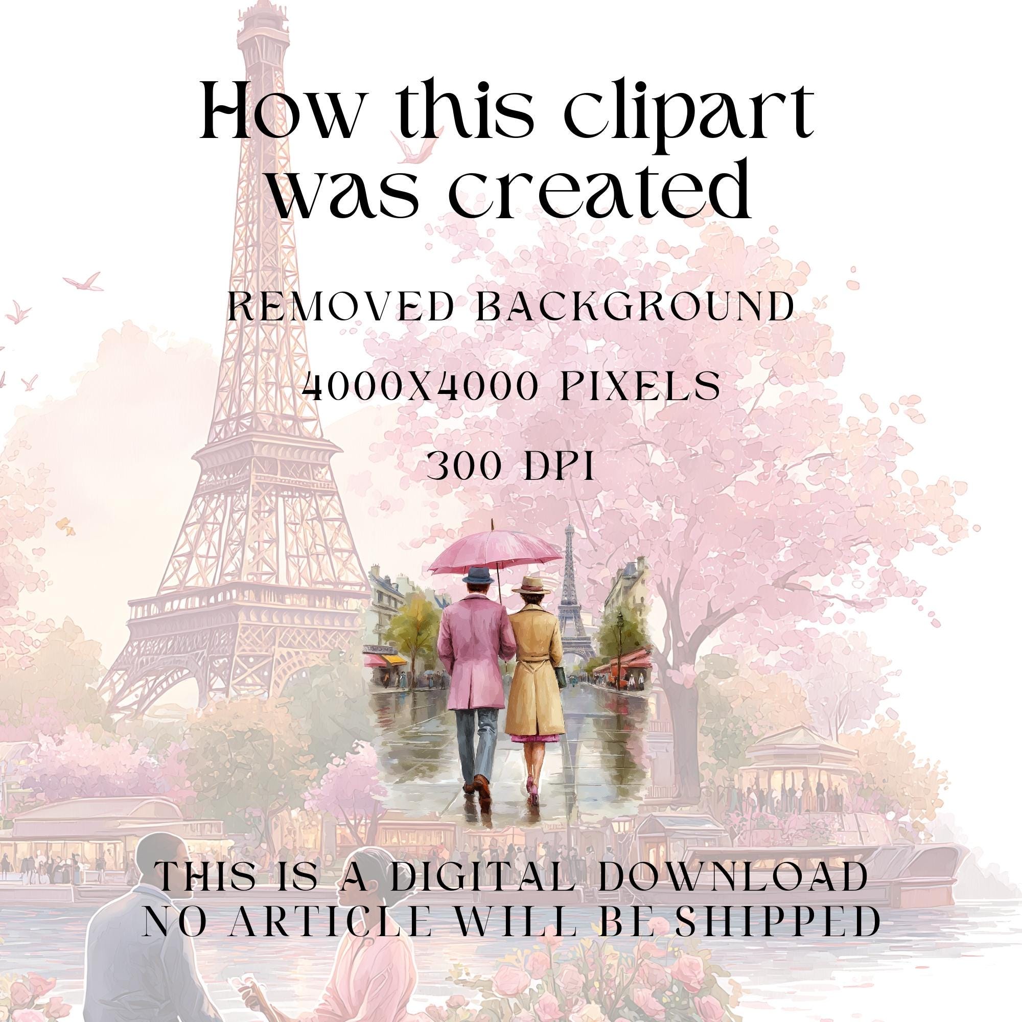 Romantic Paris Clipart Bundle: Couples, Café Scenes & Eiffel Tower ...