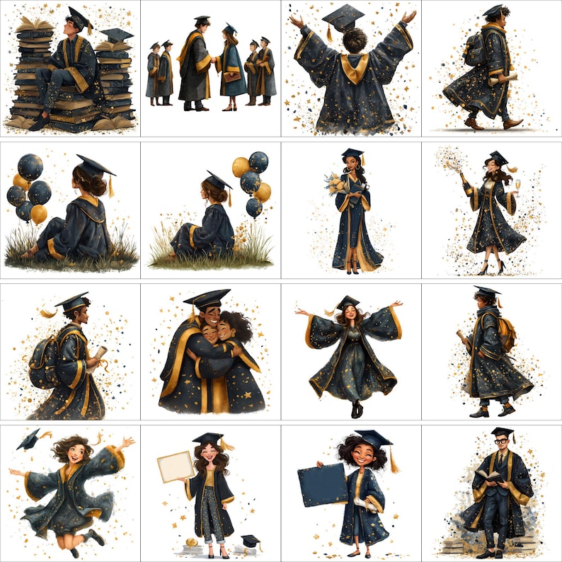 Watercolor Graduation Clipart Bundle: Class of 2025, Cap & Gown ...