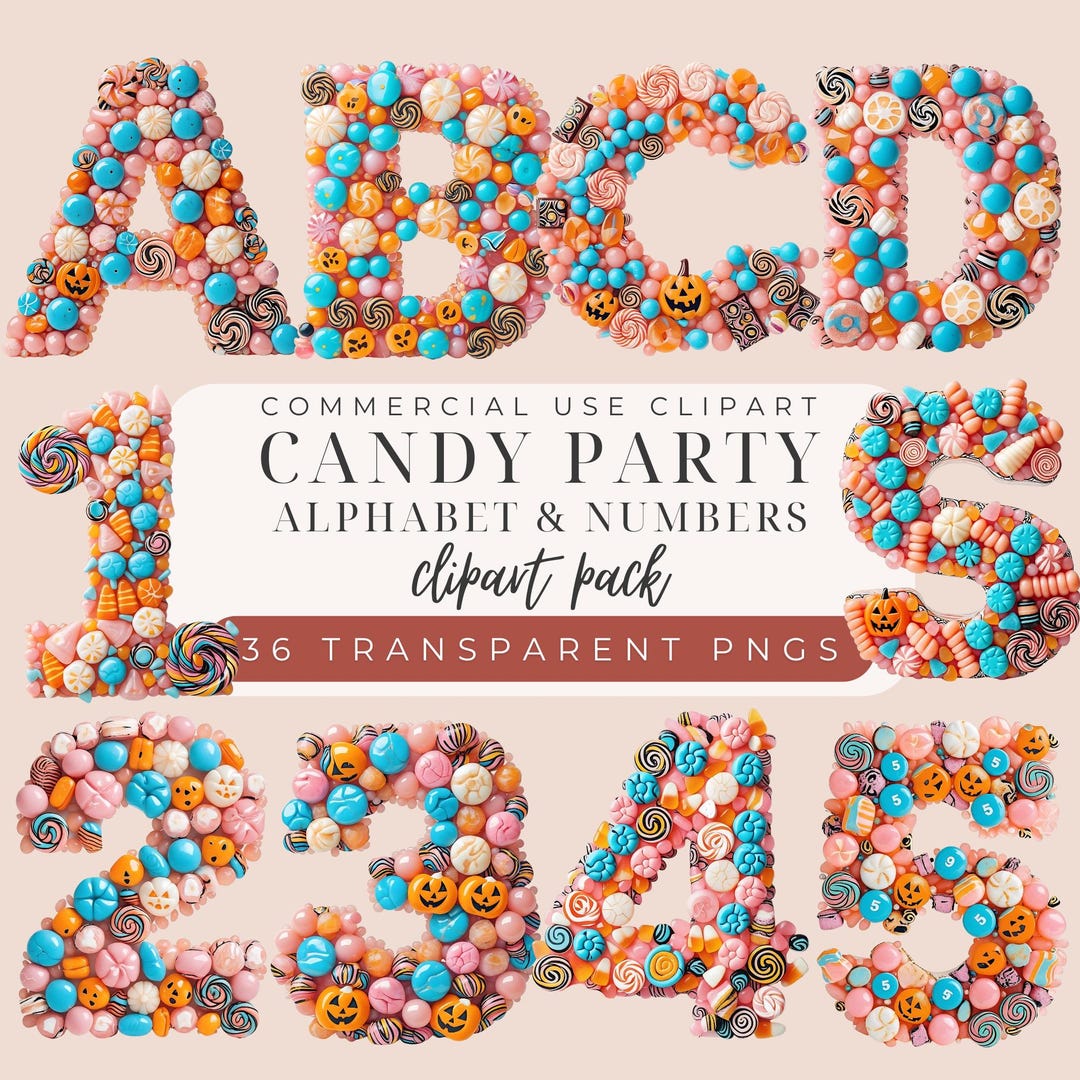 Candyland Alphabet Clipart: Candy for Halloween Party Font (PNG Pack ...