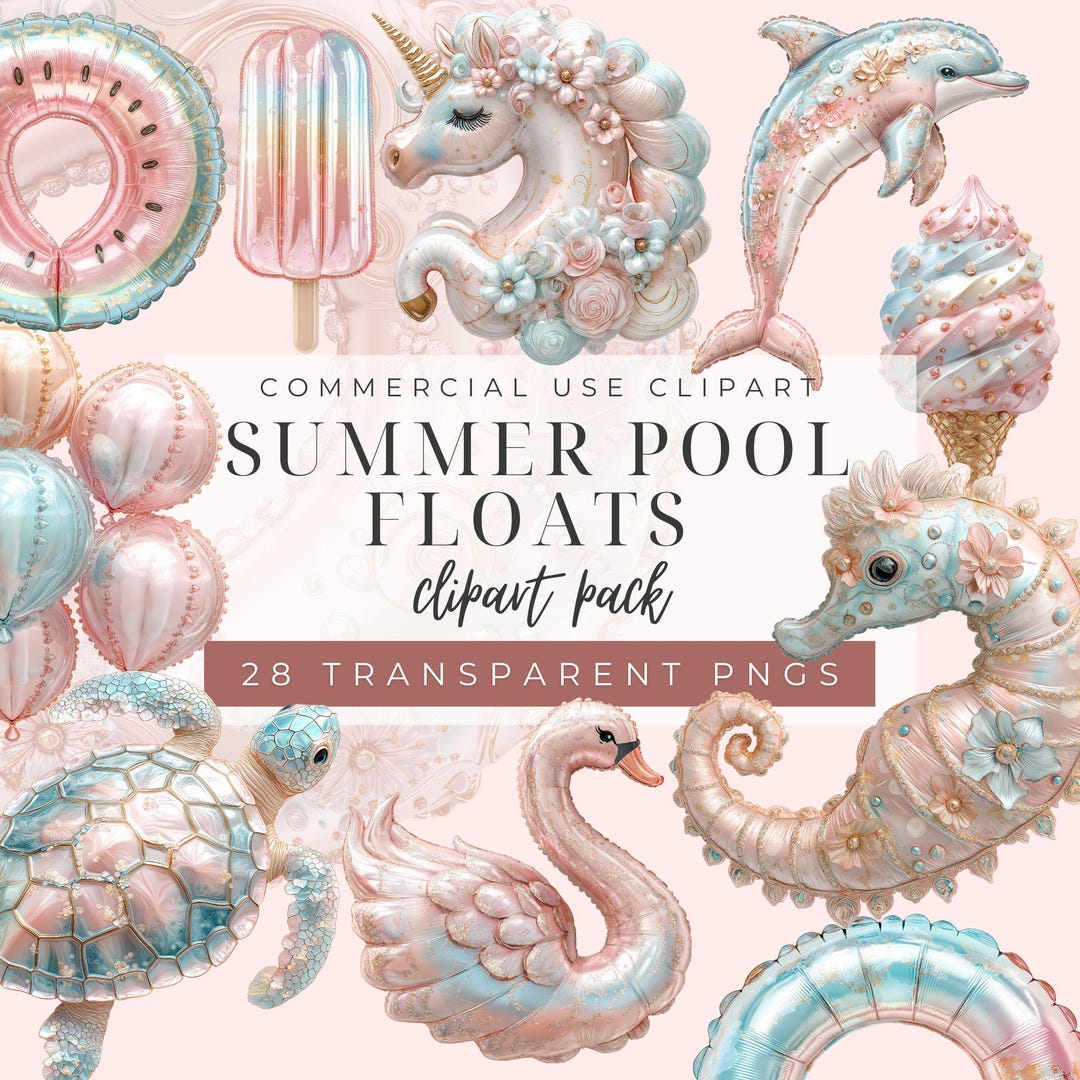 Summer Clipart Set, 28 Inflatable Pool Floats, Beach Clipart ...