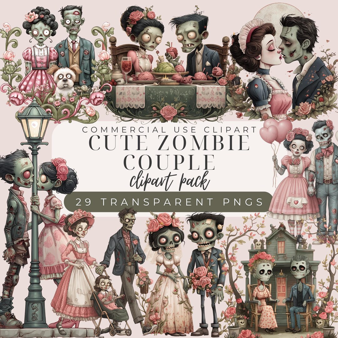 Romantic Zombie Couple PNG Clipart, Halloween Wedding Graphics ...