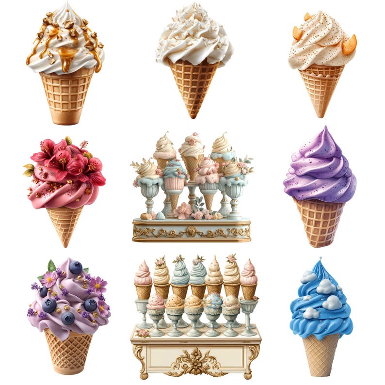 Ice Cream Clipart Decorative Set - Pastel Dessert, Summer Clipart, Cute ...