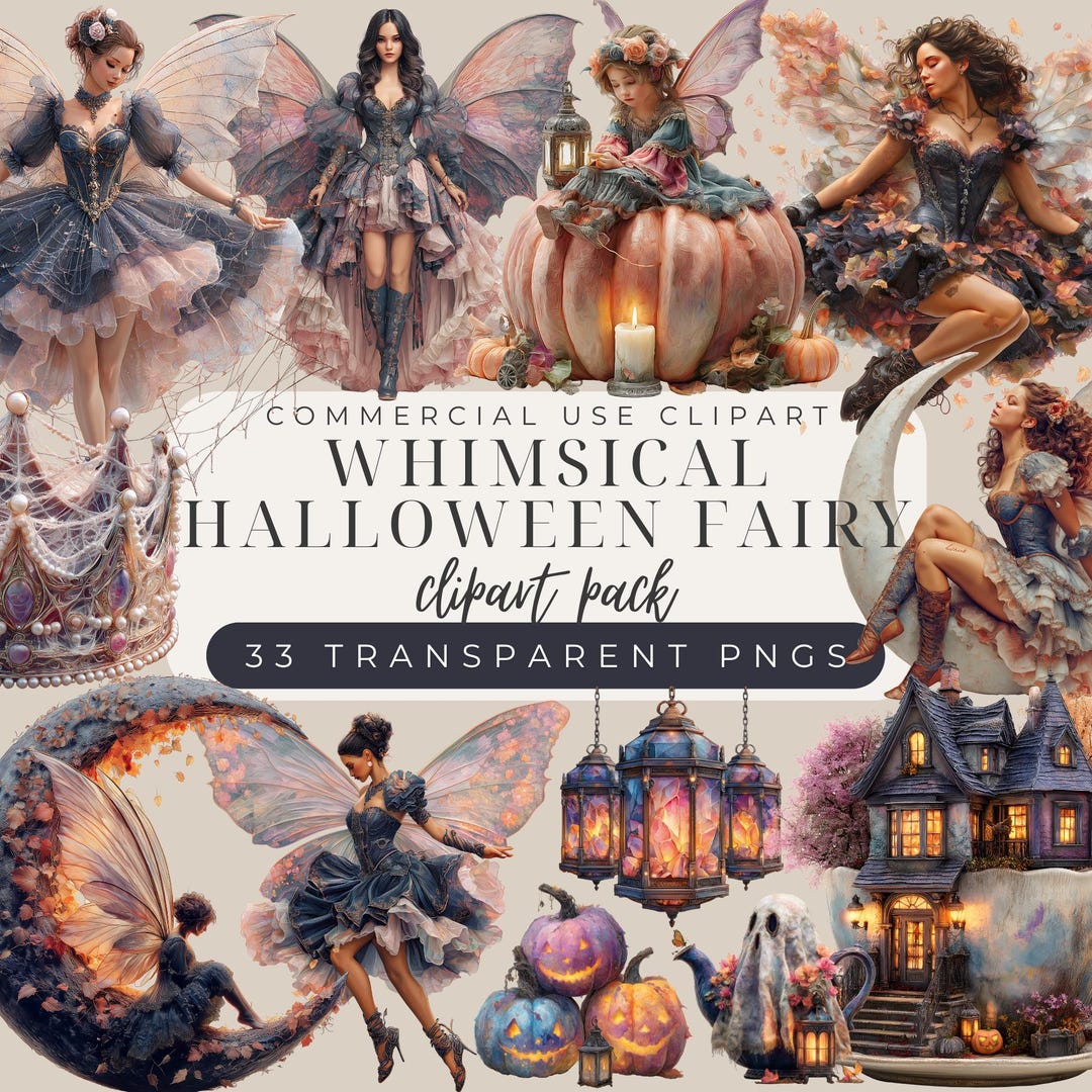 Whimsical Halloween Fairy Clipart Set: 33 Pngs, Magical Spooky Fantasy ...