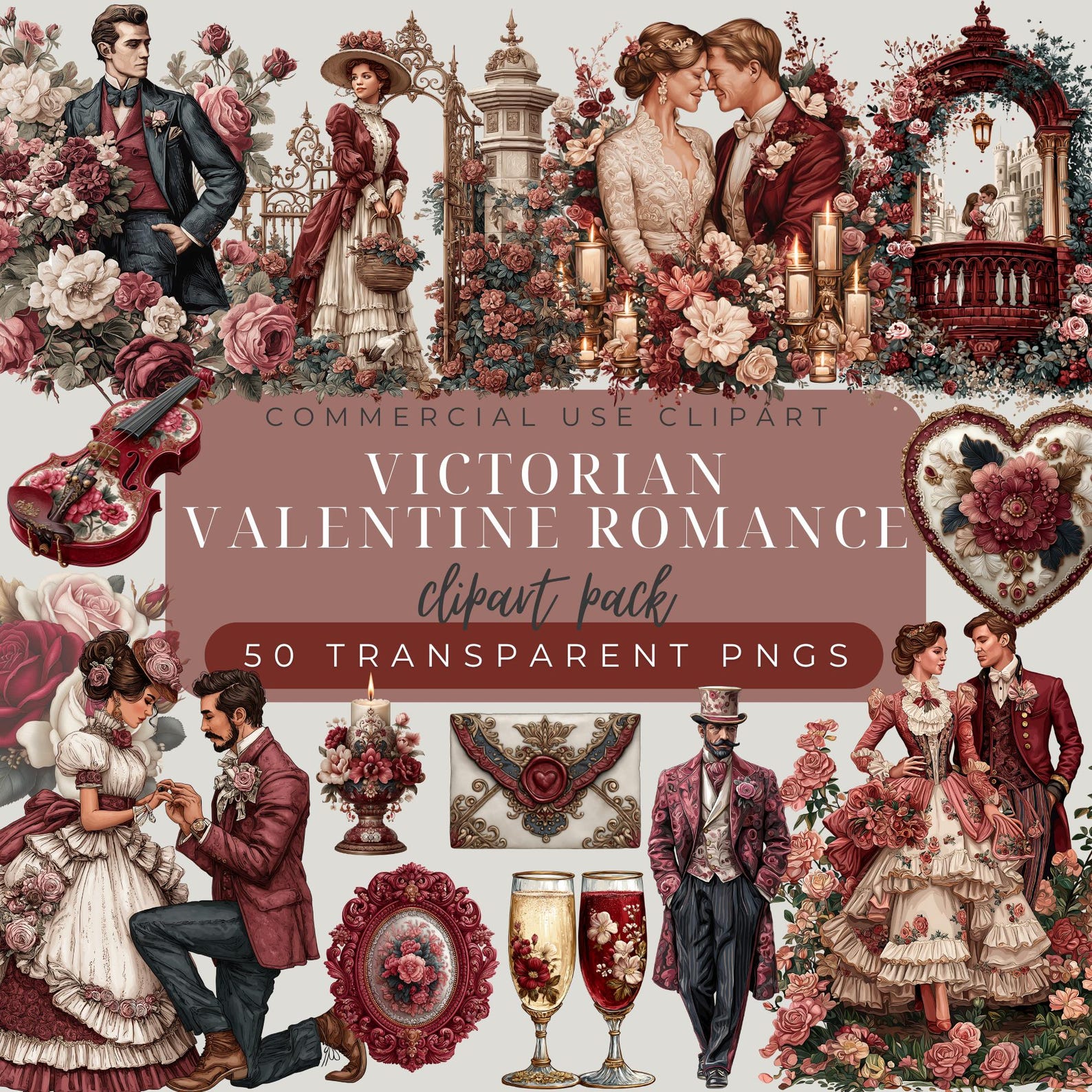 Victorian Valentine Romance Clipart Bundle: Romantic Castle Love Scenes ...