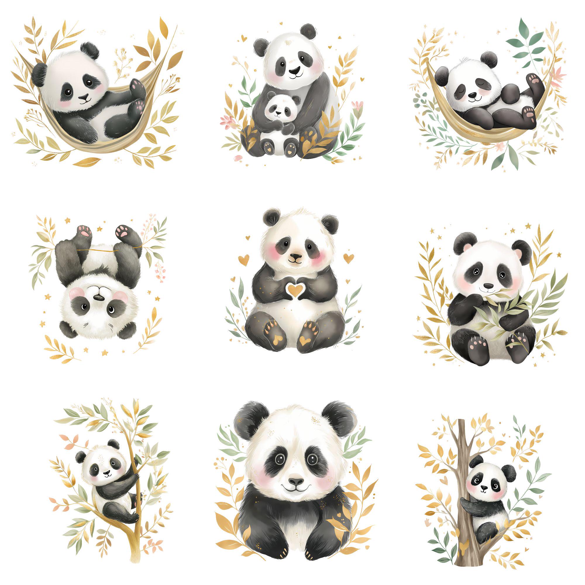 Baby Watercolor Panda Clipart Bundle – 32 PNG - Cute Panda Bears ...