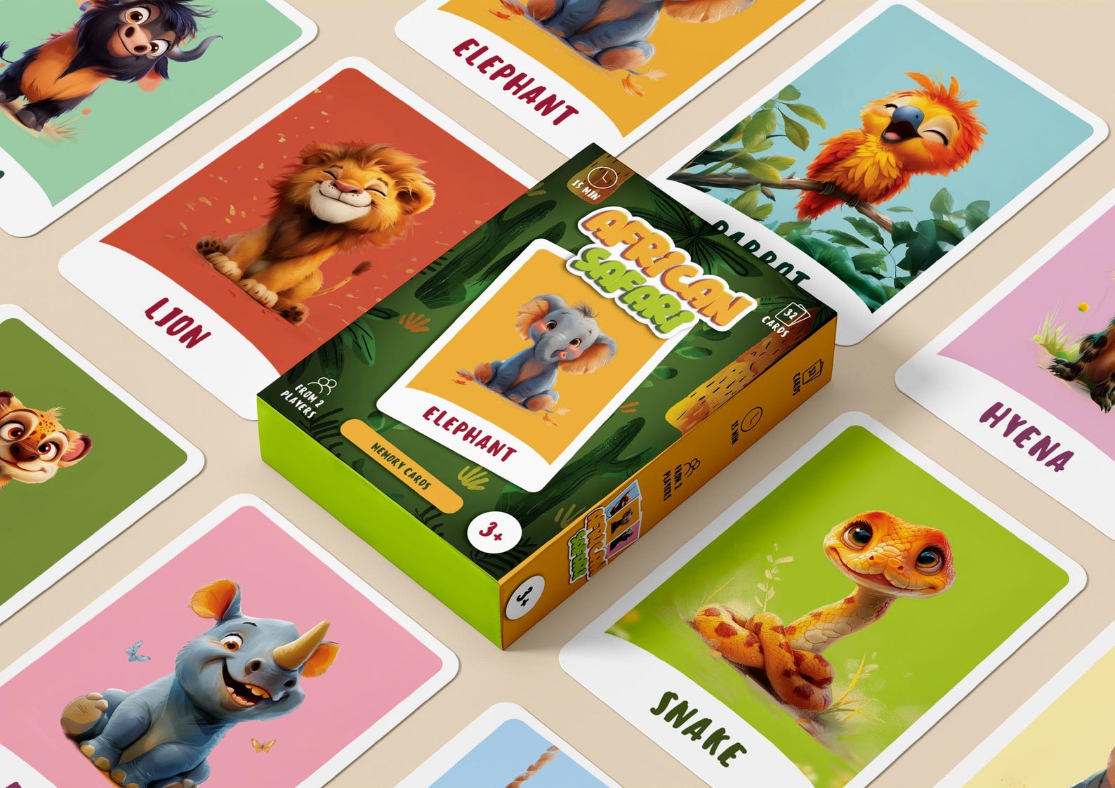 African Safari Memory Game for Kids | 16 Animal Matching Cards ...