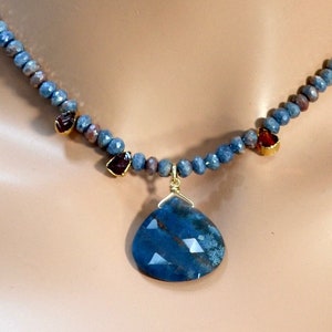 LP 1518 Blue Trollite, Garnet Necklace, Mystic Ferrous Blue Quartz, 18K ...