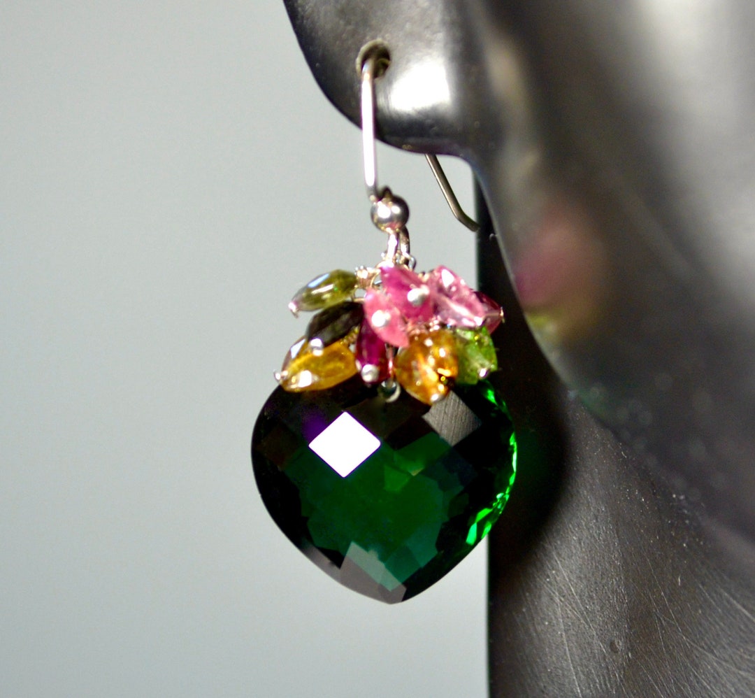 LP 2222 Emerald Green Quartz Puffy Heart Earrings, Tourmaline Hearts ...