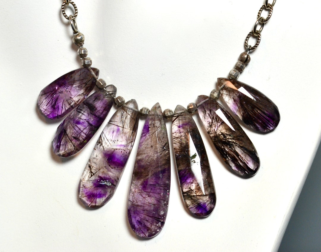 LP 1823 Moss Amethyst, Black Tourmalinated Purple Amethyst Necklace ...