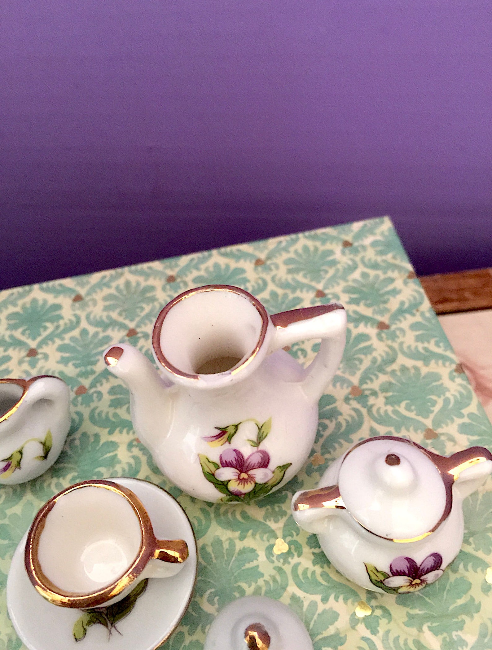 Vintage Miniature Tea Set Pansies Design for 8-10 Inch Dolls 7 Pieces ...