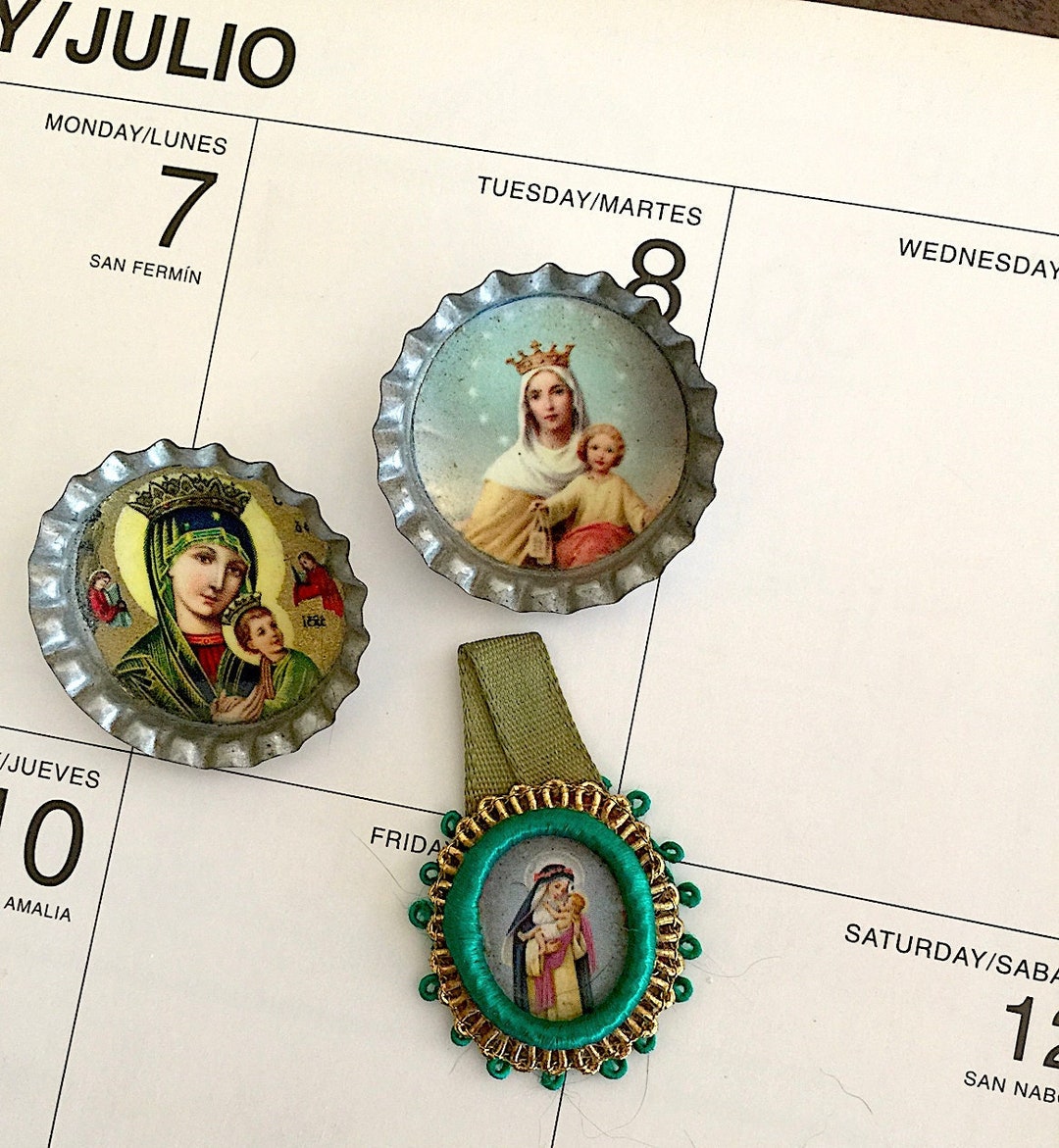 Artisan Virgin Mary and Child Bottle Pins and Medallion - Etsy