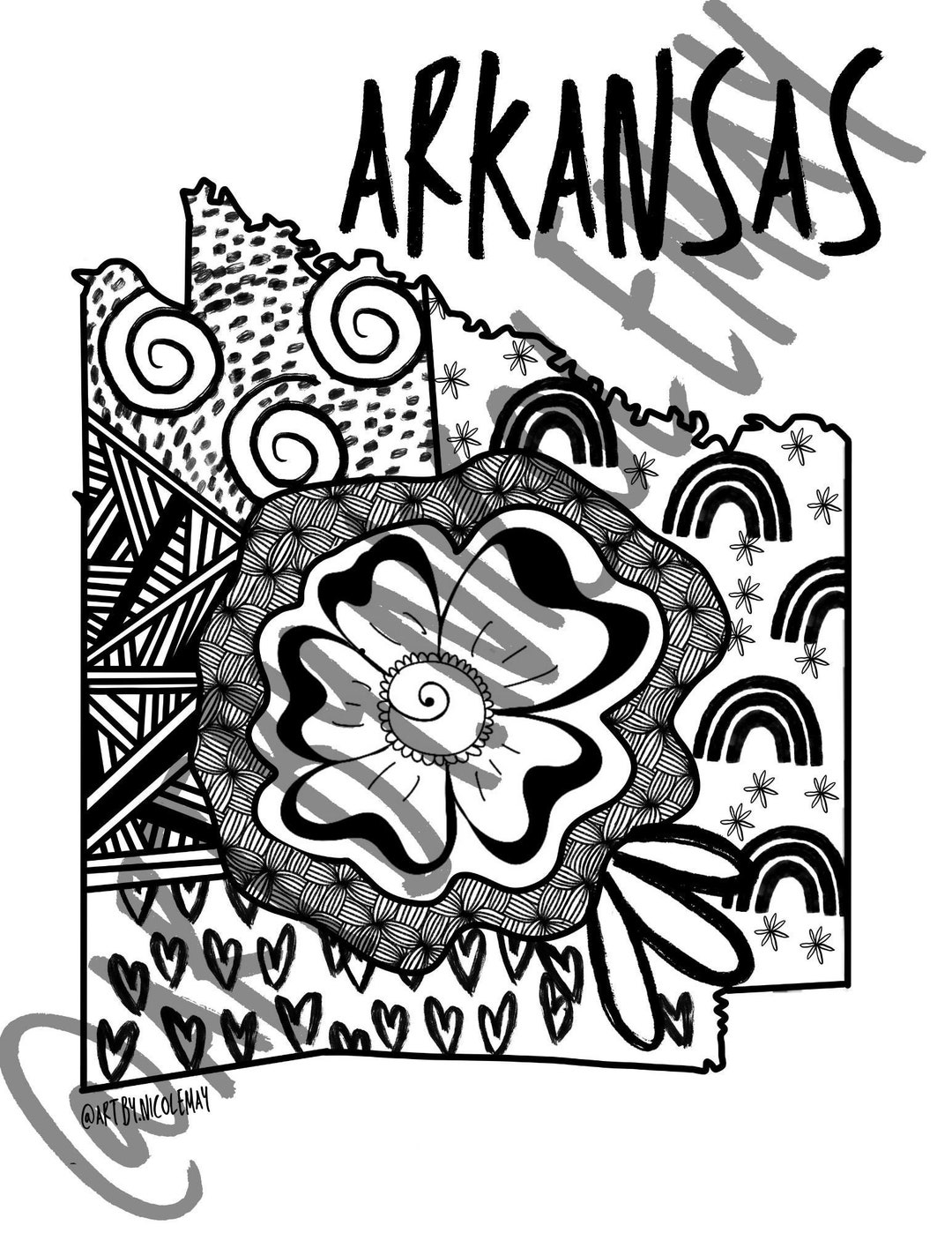 Arkansas State Outline Zentangle Coloring Page PDF Download Printable ...