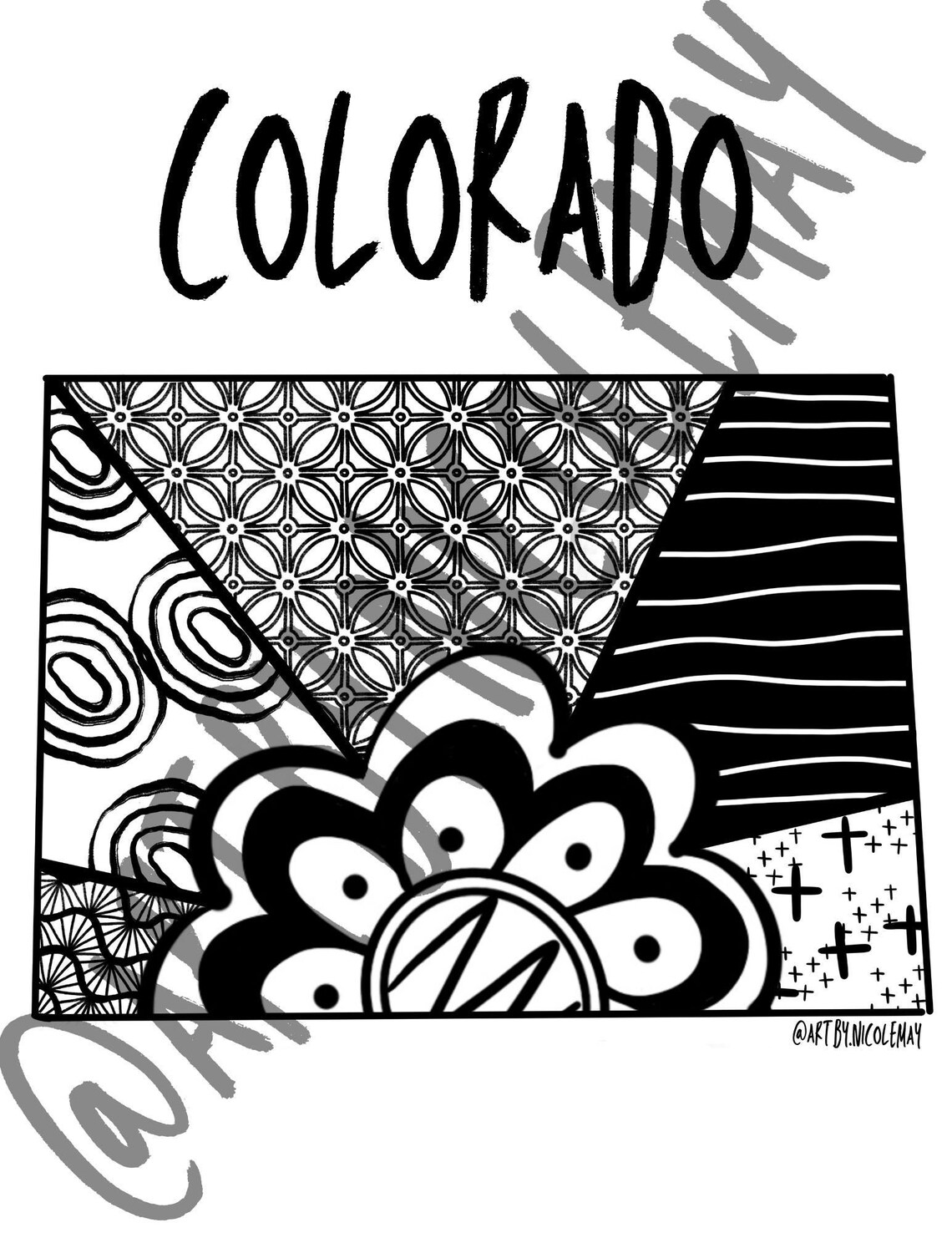 Colorado State Outline Zentangle Coloring Page PDF Download Printable ...