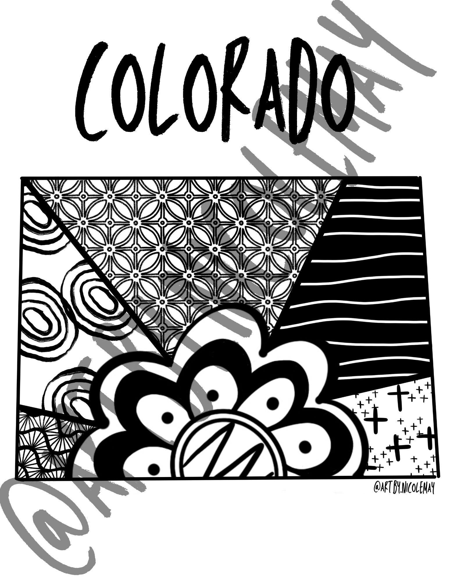 Colorado State Outline Zentangle Coloring Page PDF Download Printable ...