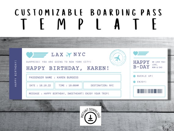 Downloadable Boarding Pass Template Customizable Ticket - Etsy