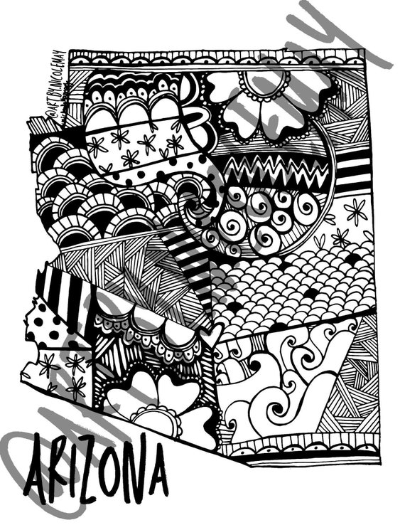 Arizona State Outline Zentangle Coloring Page PDF Download - Etsy