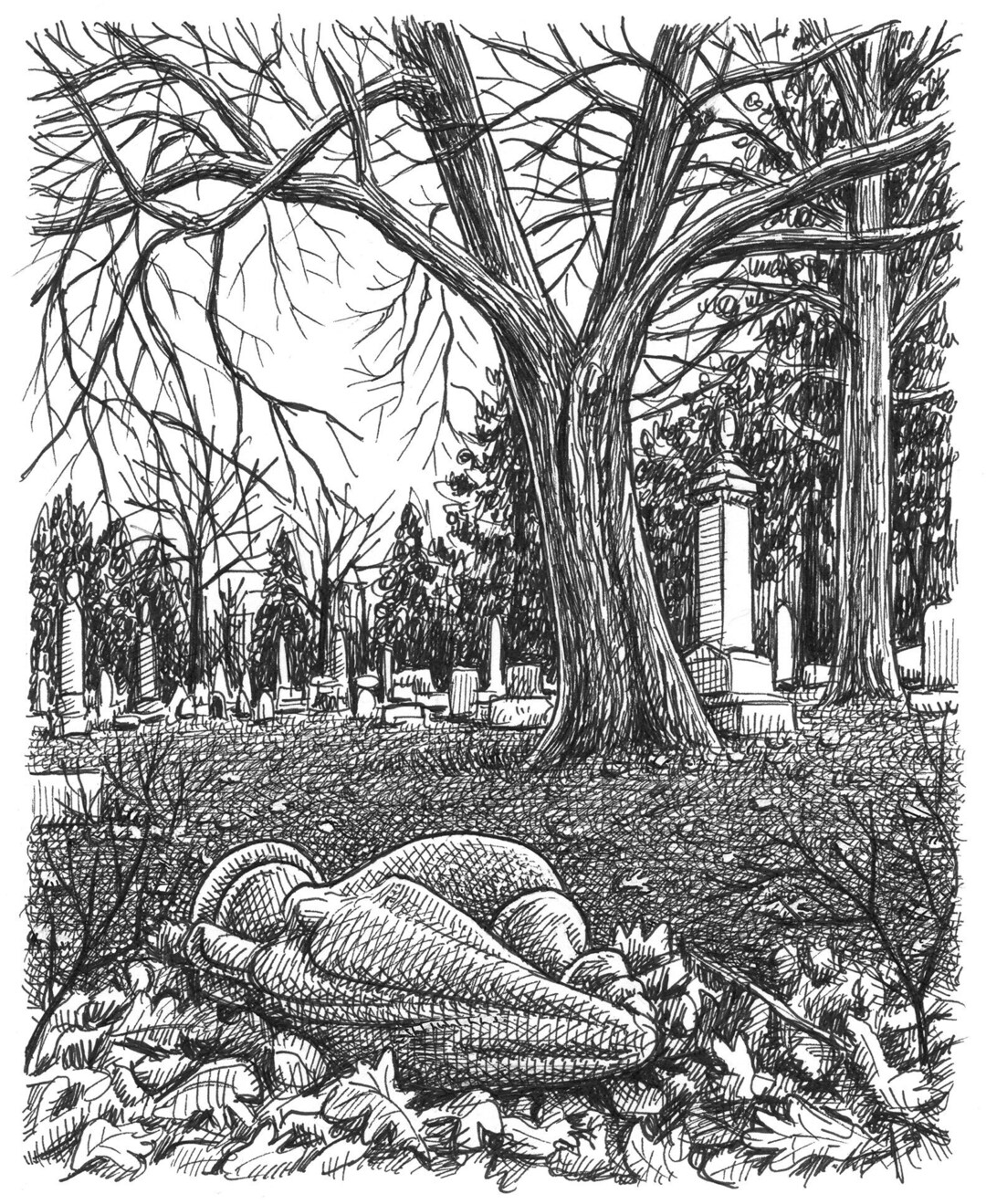 Fallen Urn Original Cemetery Drawing Etsy