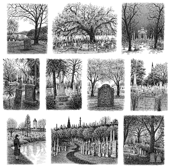 Set of 10 Cemetery Art Prints 1 | Etsy