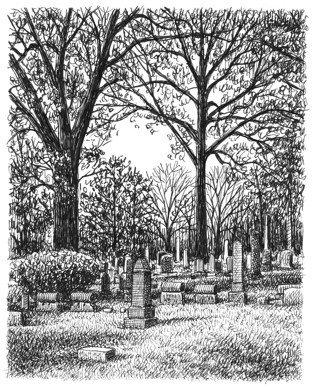 Autumn Graveyard, Original Cemetery Drawing - Etsy