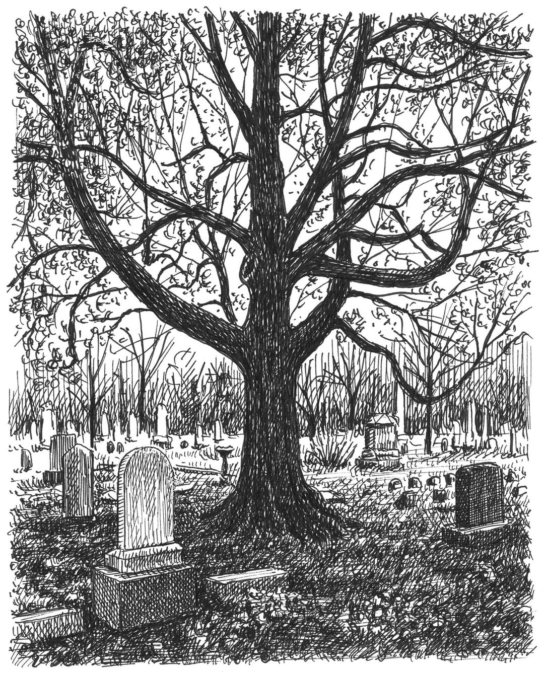 Cemetery Tree, Original Cemetery Drawing - Etsy