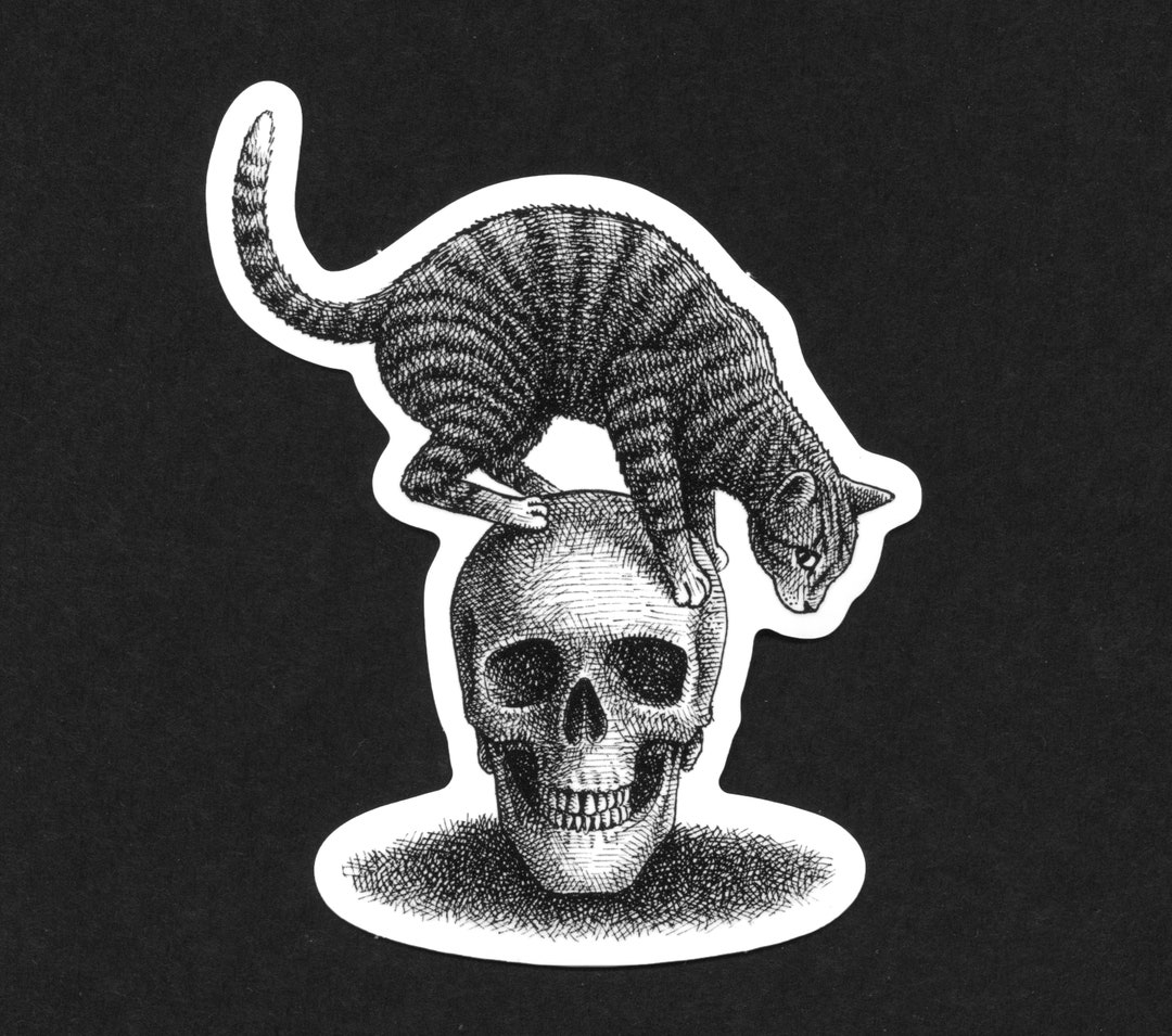 Cat and Skull, Sticker - Etsy