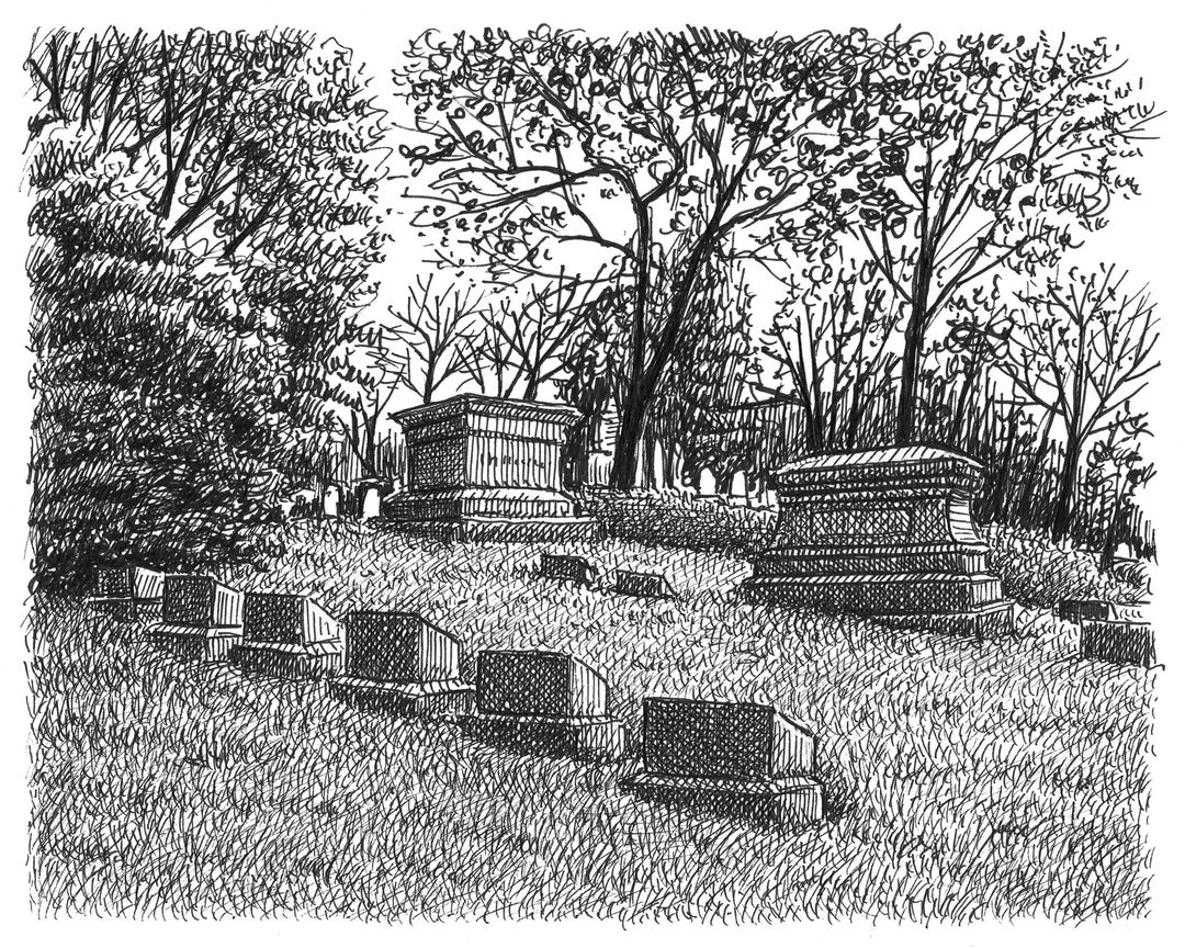 Cemetery Hillside Original Drawing - Etsy