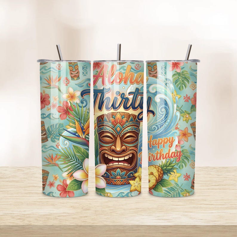 Adesivo para copo térmico Aloha de 30º aniversário, estampa de máscara ...
