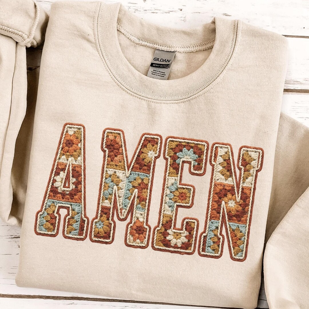 Amen Trendy PNG, Christian Faux Crochet Granny Square PNG, Varsity ...