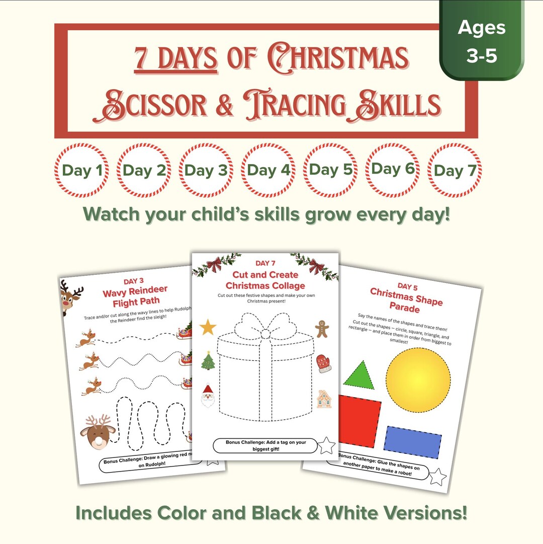 7 Days of Christmas Scissor and Tracing Skills for Preschoolers | Cut ...