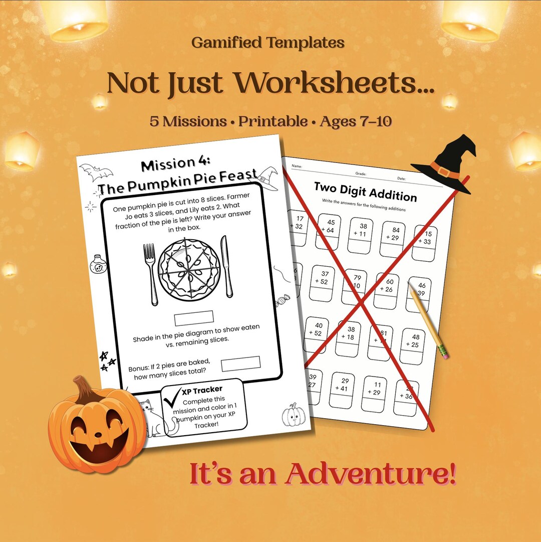 Halloween Math Printable (fractions): Homeschool Worksheets Quests ...