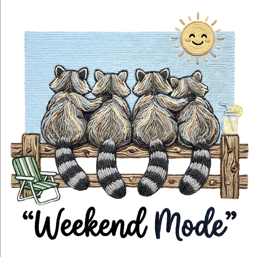 Latch Hook Yarn Crochet Raccoons PNG, Cute Funny Woodland Weekend Mode ...