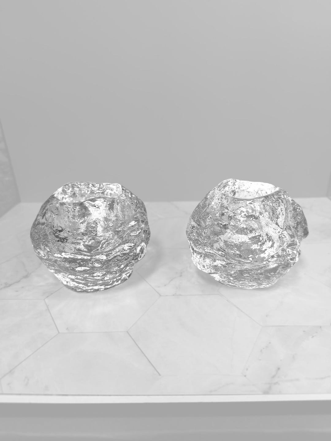Set of 2 Kosta Boda Snowball Crystal Votives | Heavy Scandinavian ...