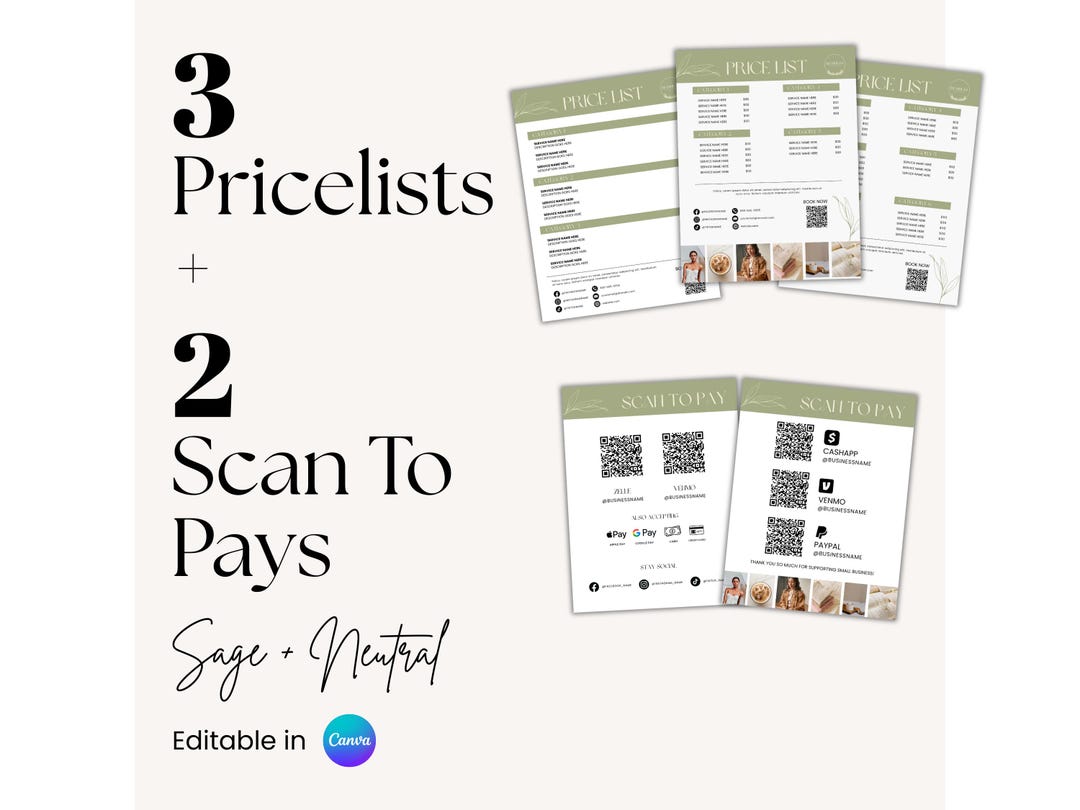 Editable Price List & Scan to Pay Templates: Salon Pricing Guide (canva ...