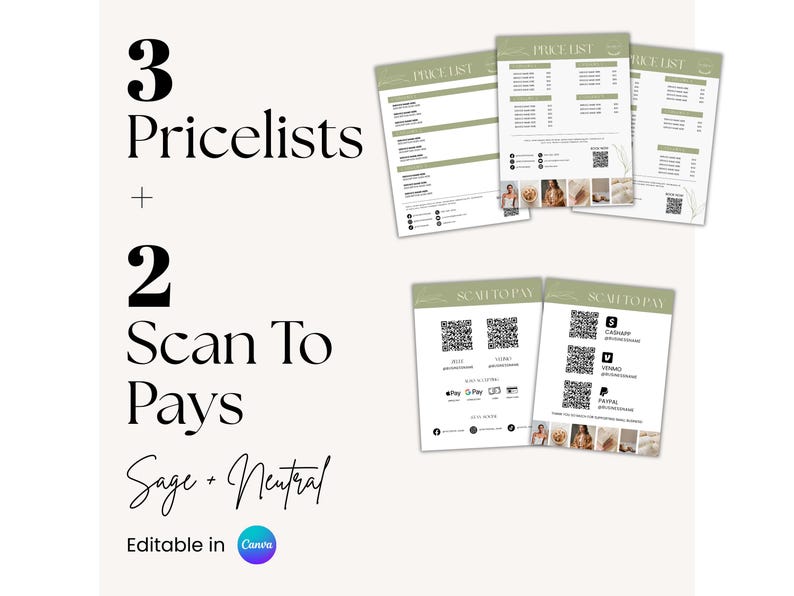 Editable Price List & Scan to Pay Templates: Salon Pricing Guide (canva ...