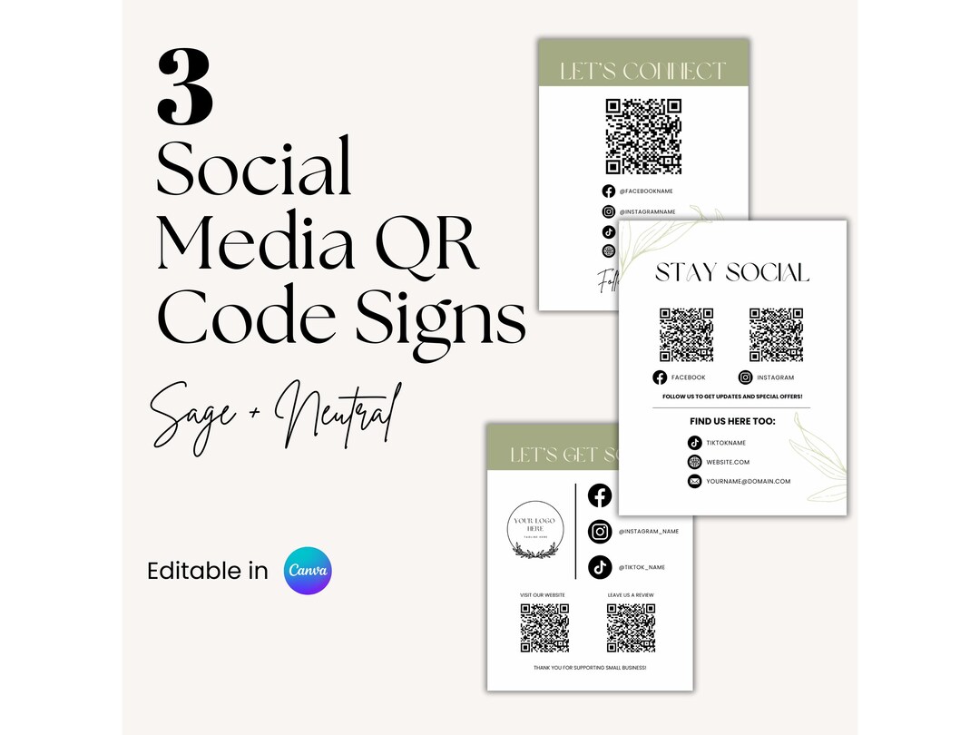 Editable Social Media QR Code Sign Template (canva) - Etsy Canada
