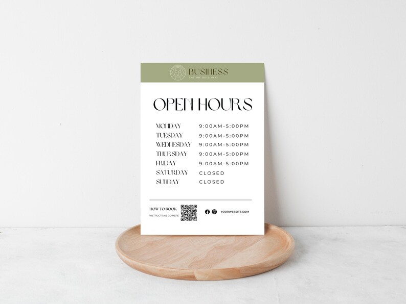 Editable Open Hours Sign Canva Template: Printable Store Hours (digital ...