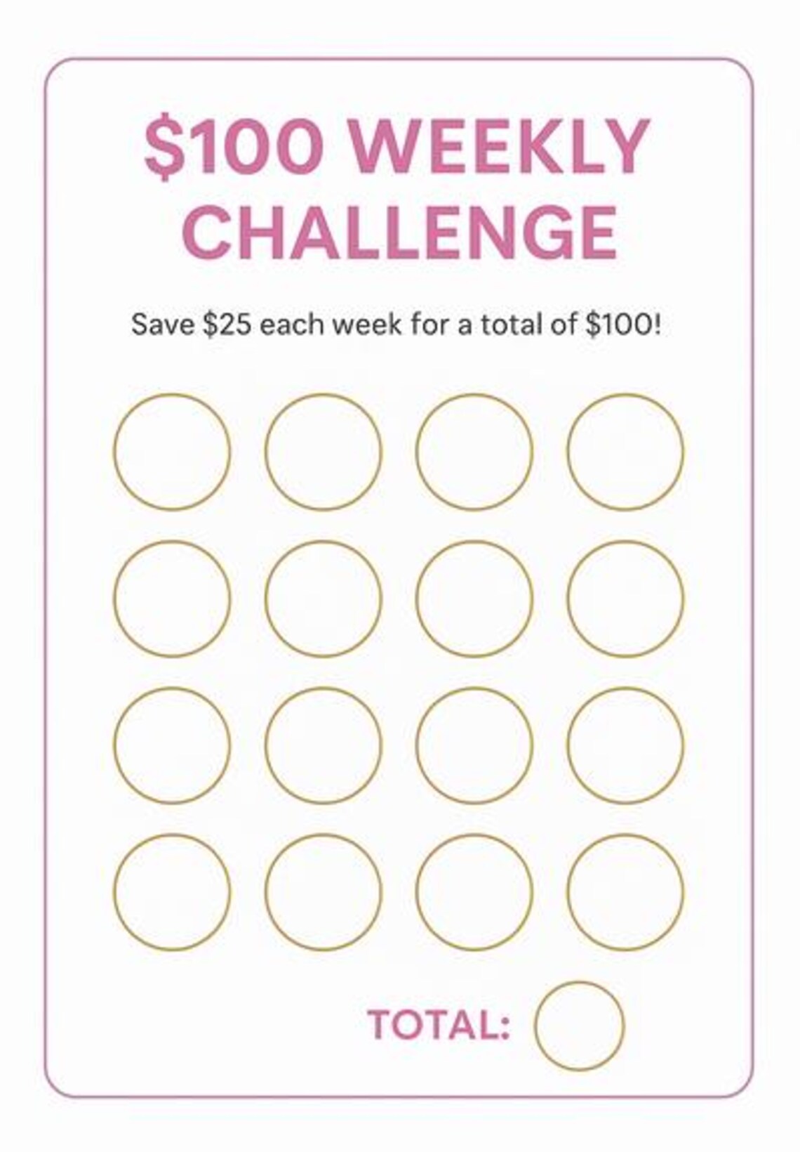 Mini Money Challenge Kit 7 Page Printable Savings Tracker. 100 Dollars ...