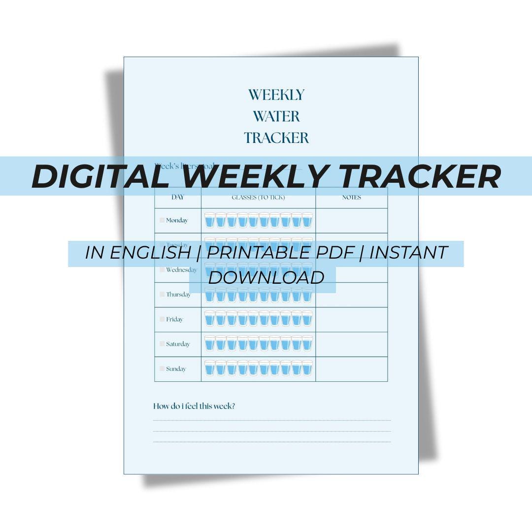 Weekly Water Tracker | Printable Hydration Planner PDF | Wellness ...