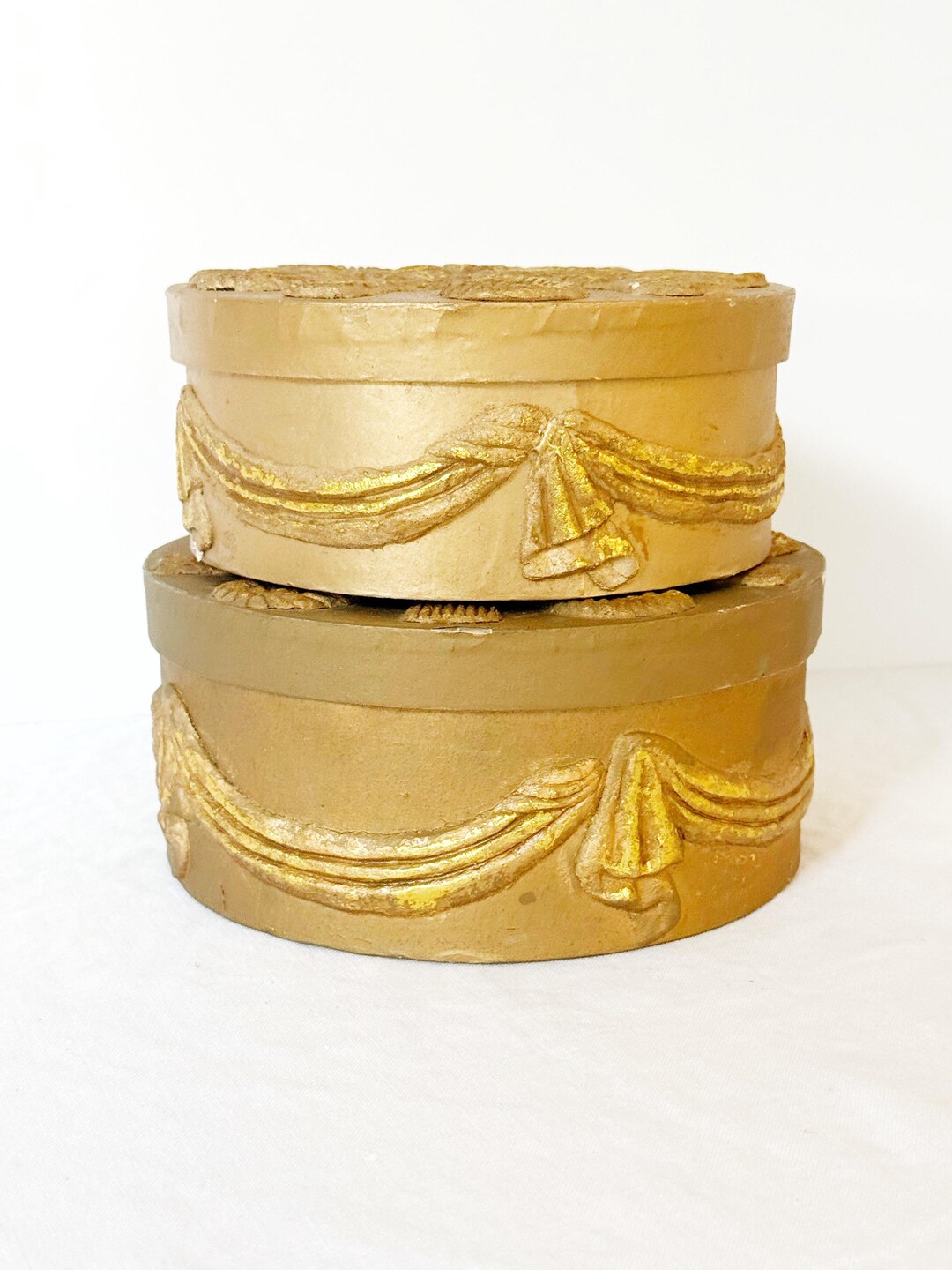 Pair of Ornate Gold Vintage Nesting Boxes, Round - Etsy