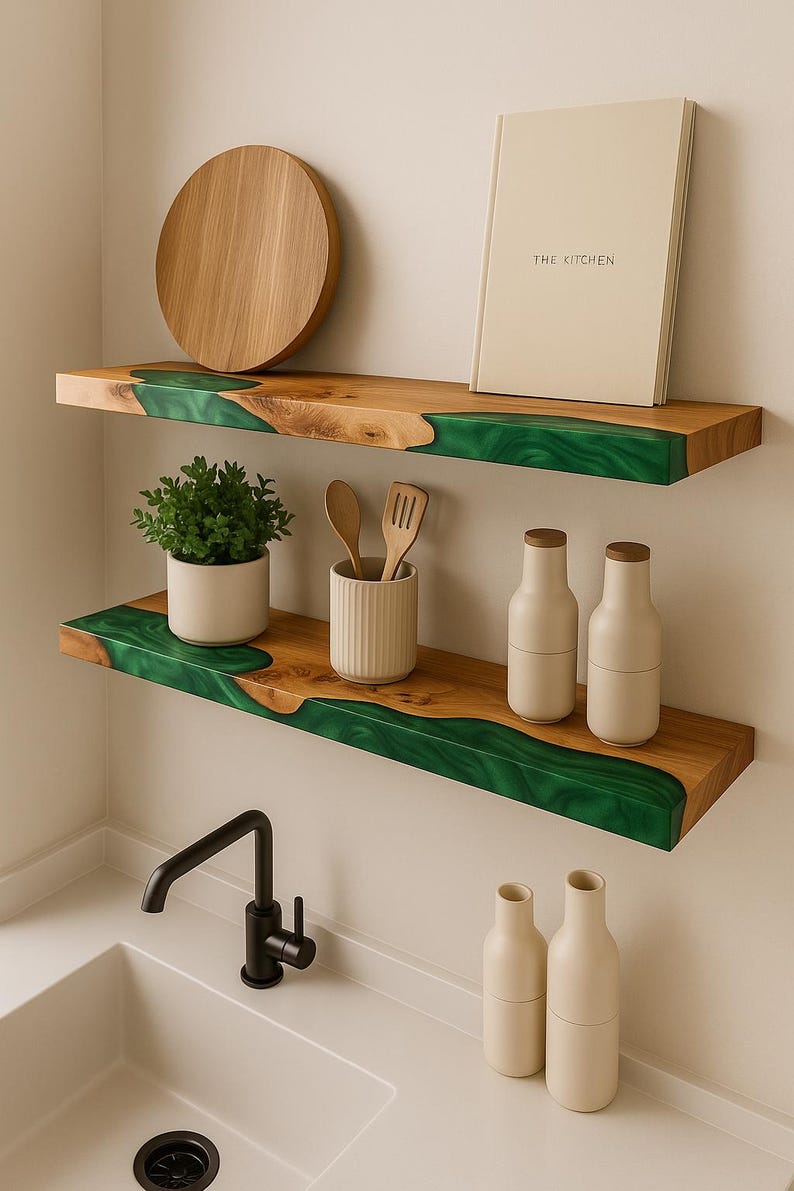 Live Edge Floating Shelf of Epoxy Resin & Wood, Live Edge Wall Shelf ...